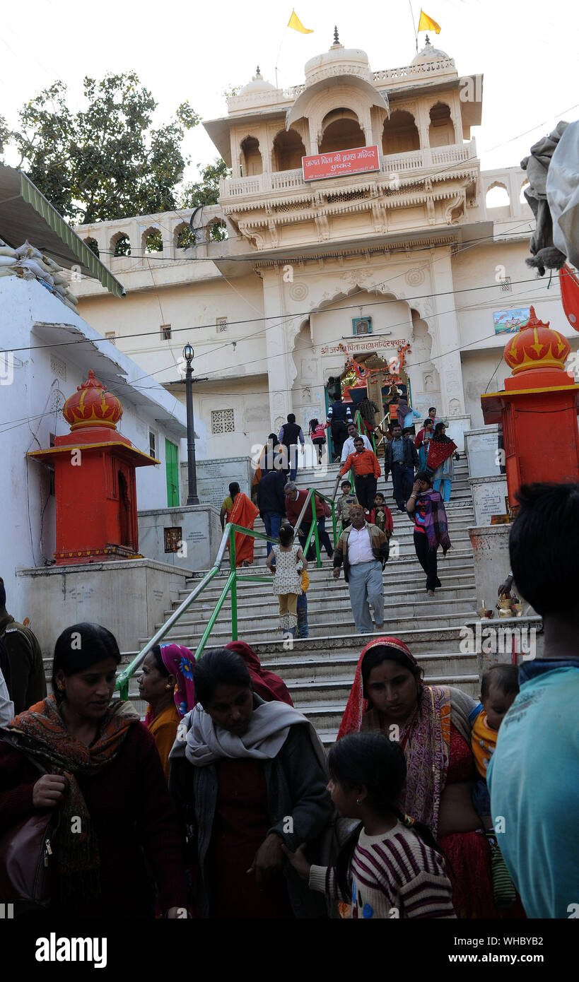 The main temple in Pushkar town in Rajasthan, India is dedicated to the ...