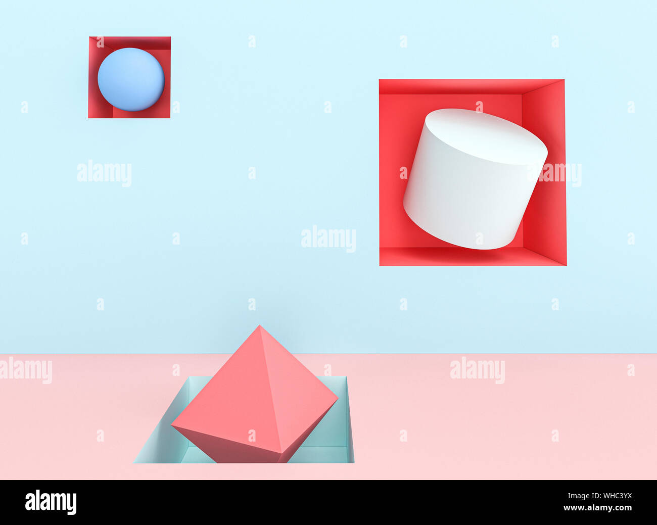 3d render image of a series of geometric objects in pastel shades Stock ...