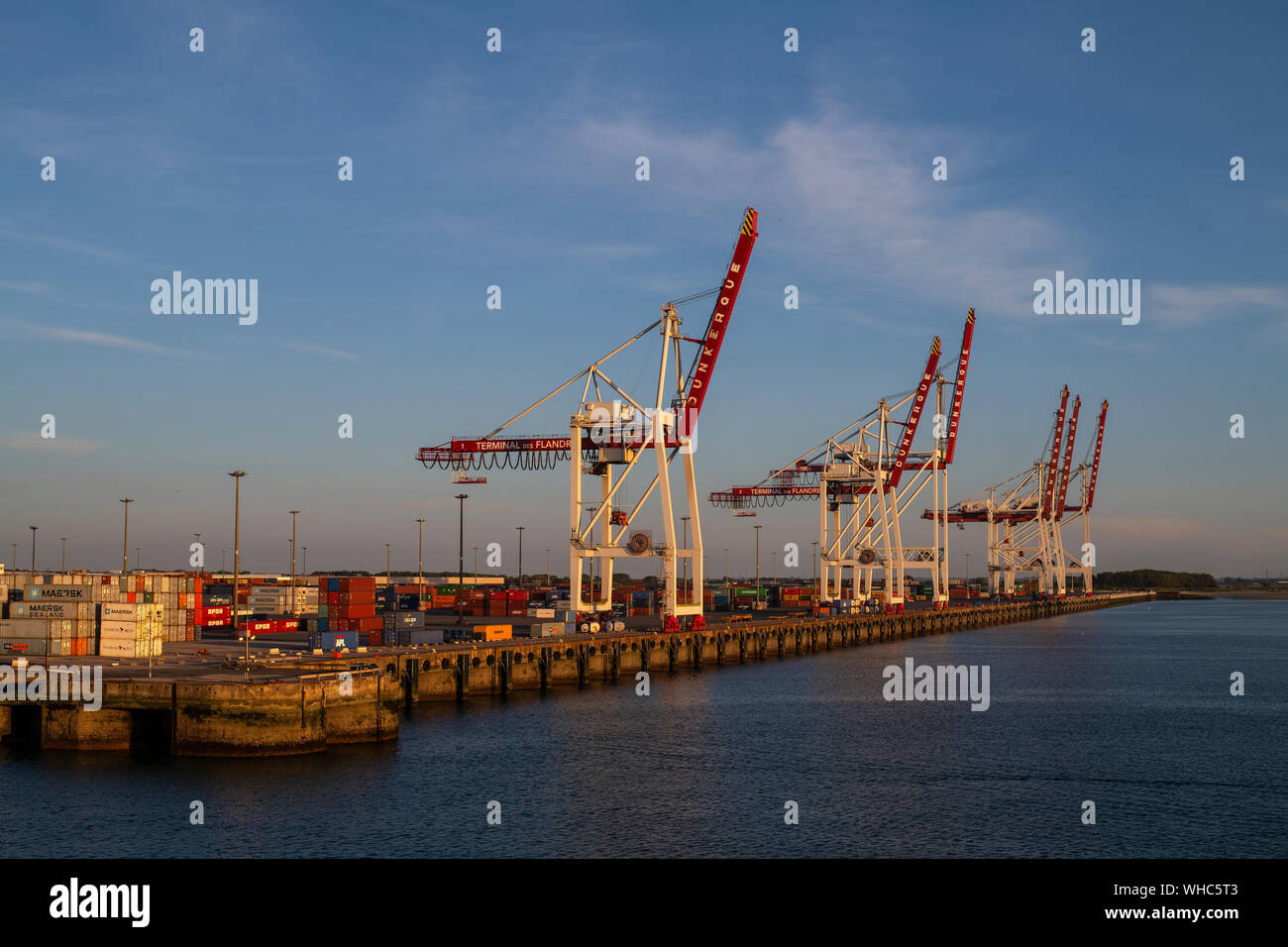 The port of Dunkerque in Northern France. Cranes at the container ...