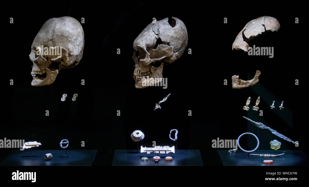 02 September 2020, Saxony-Anhalt, Halle (Saale): So-called tower skulls ...