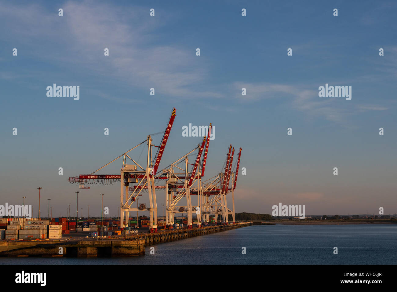 The port of Dunkerque in Northern France. Cranes at the container ...