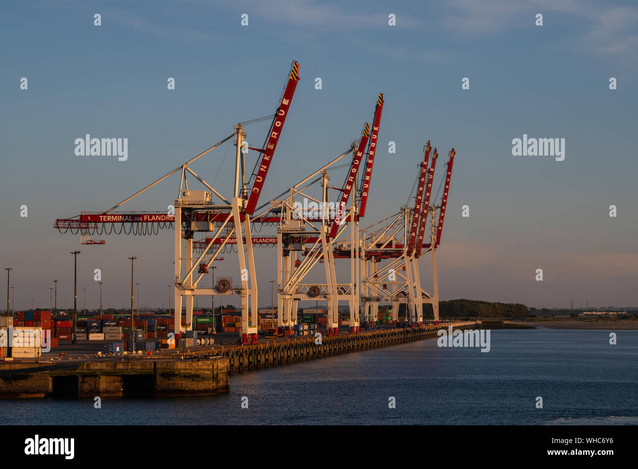 The port of Dunkerque in Northern France. Cranes at the container ...