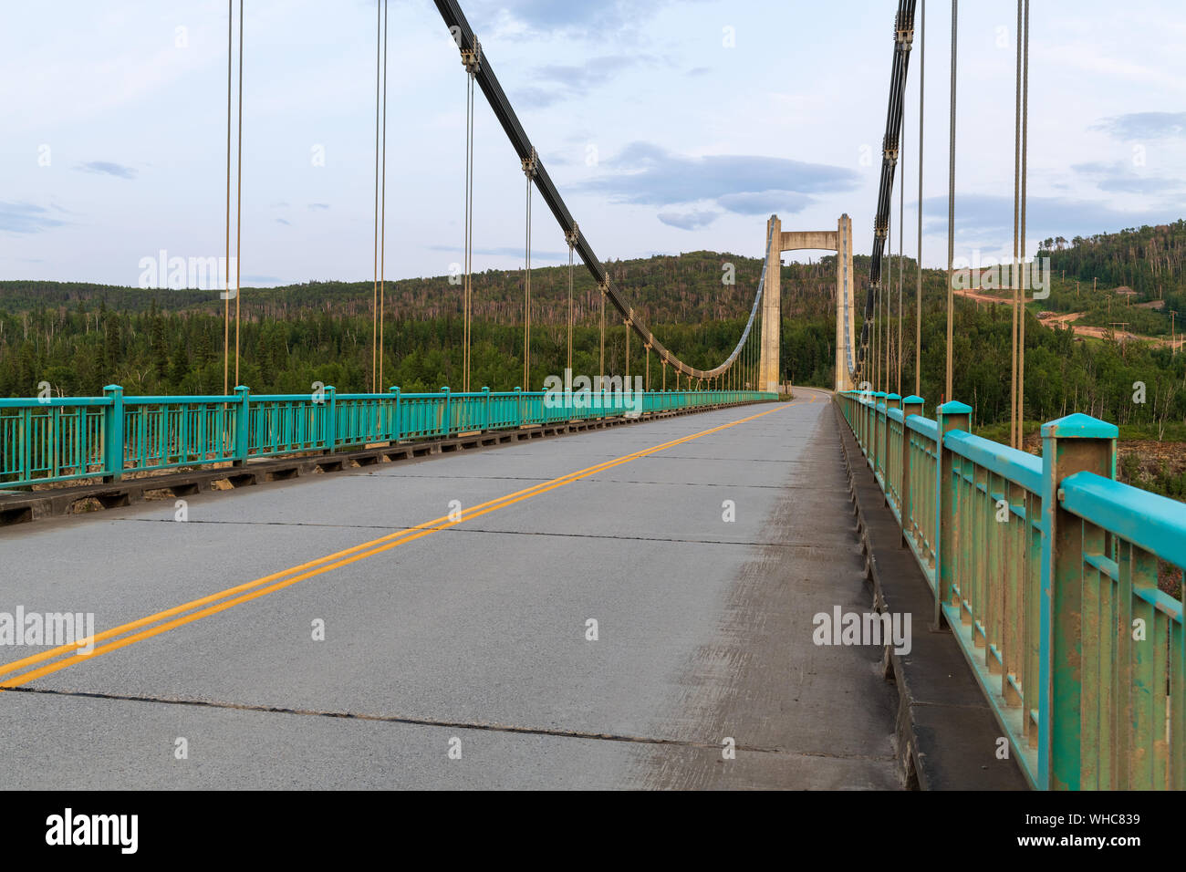 Span of the Peace River Suspension Bridge in Hudson's Hope, British ...