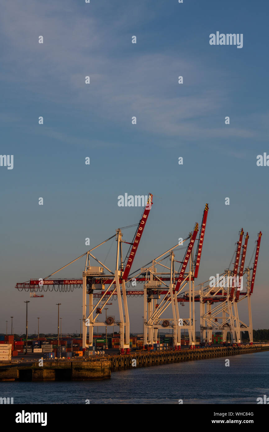 The port of Dunkerque in Northern France. Cranes at the container ...