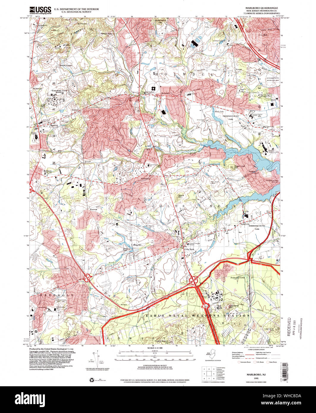 USGS TOPO Map New Jersey NJ Marlboro 254548 1995 24000 Restoration ...