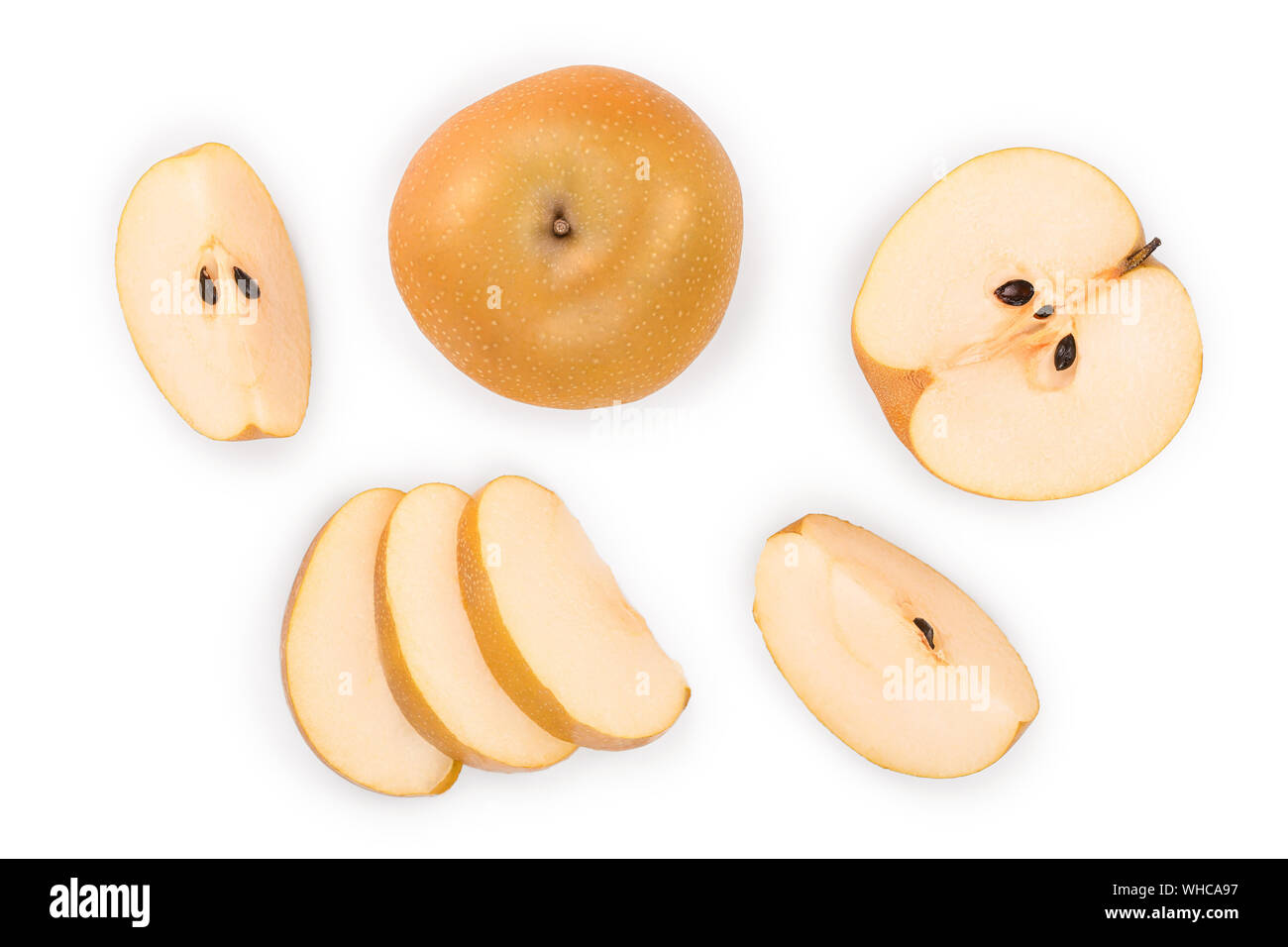 Fresh asian pear isolated on white background. Top view. Flat lay, Set ...