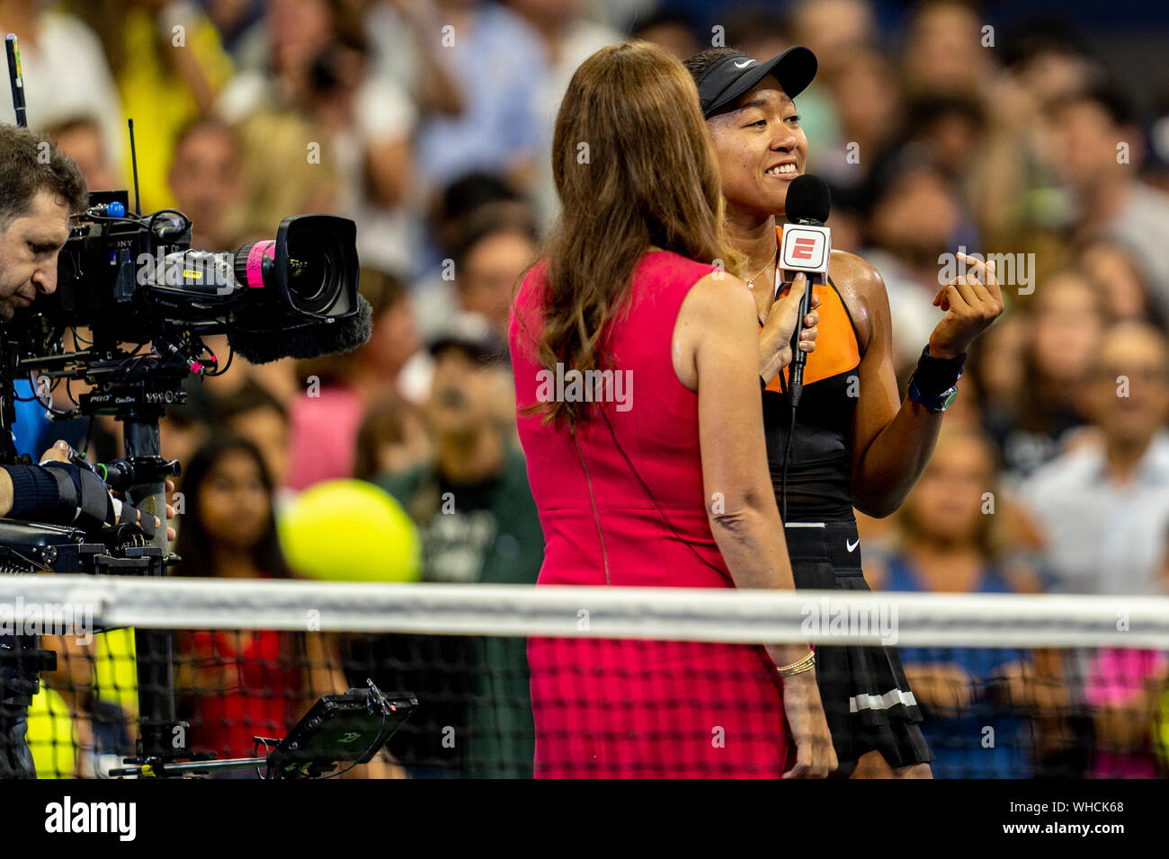 ESPN 's Mary Jo Fernandez interviews Naomi Osaka of Japan who defeated ...