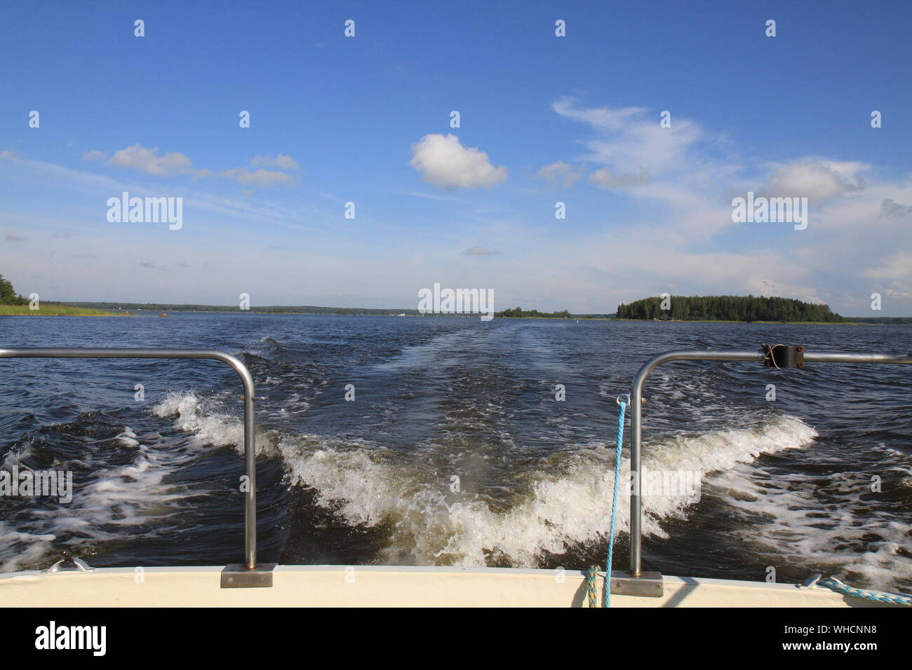 View Of Sea From Back Of Boat Stock Photo - Alamy