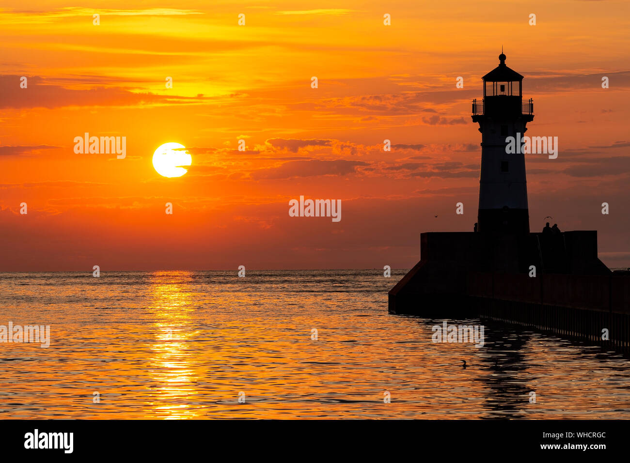 Lake Superior Lighthouse At Sunrise Stock Photo - Alamy