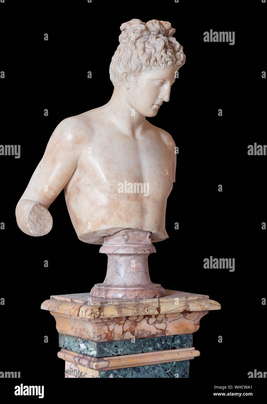 Upper part of a statue of Apollo in Capitoline Museums, Rome, Italy ...