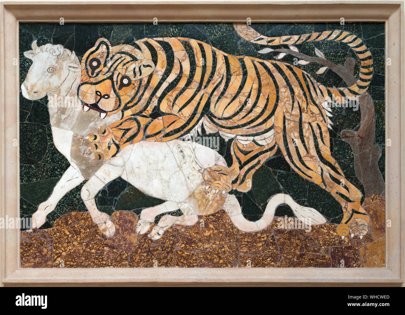 Tiger Hunting White Bull, Ancient Roman Mosaic in Capitoline Museums ...