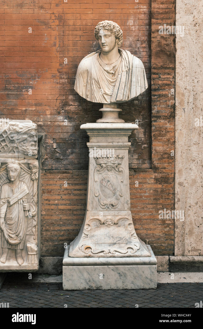 Bust with the head of an idealized man in the courtyard of the Palazzo ...