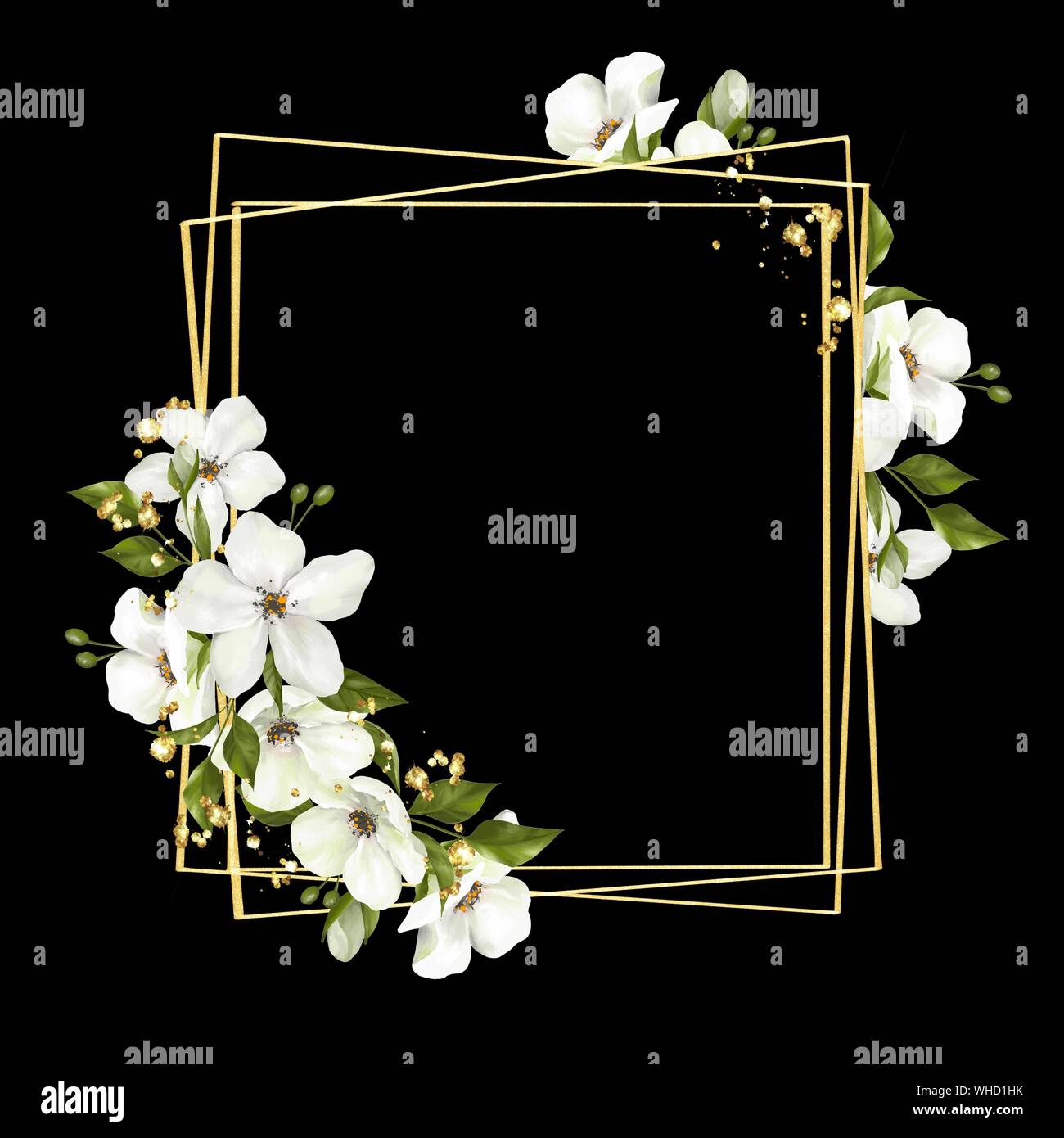 Floral frame with decorative white flowers Stock Photo - Alamy