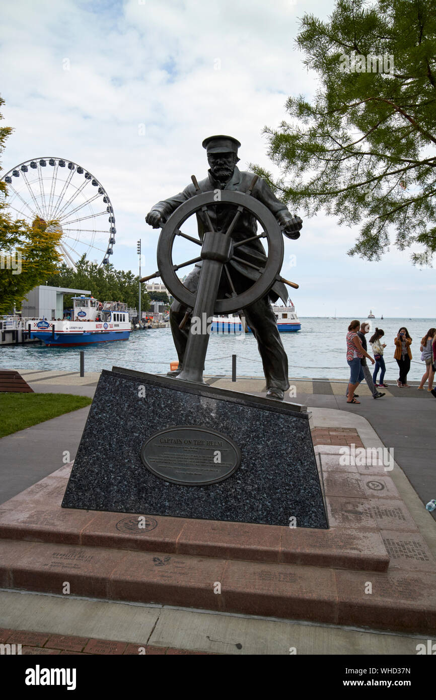 captain on the helm statue at navy pier chicago illinois united states ...