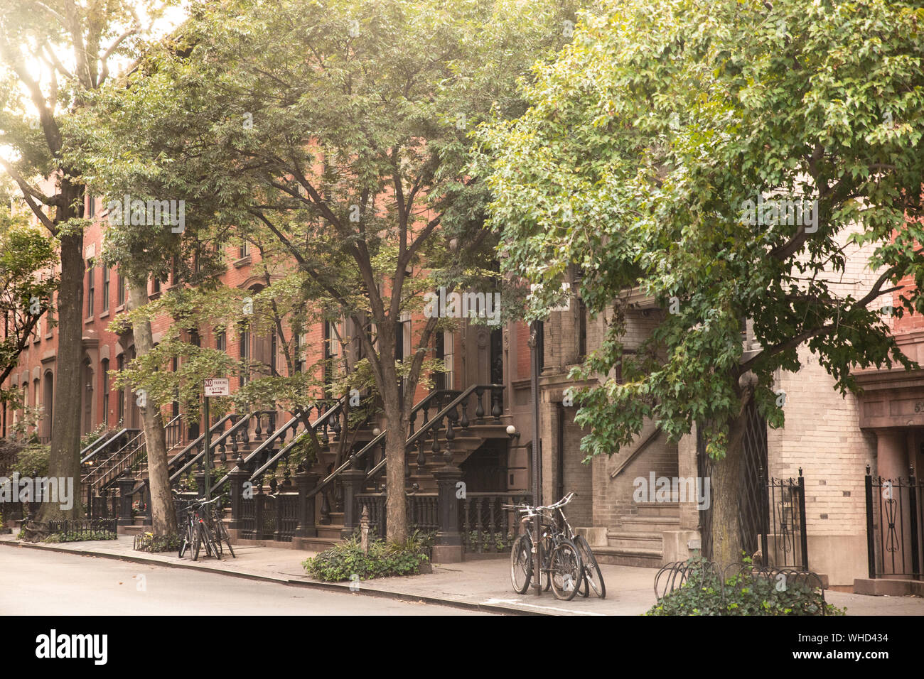 Row of typical Residential homes seen from New York City Manhattan ...