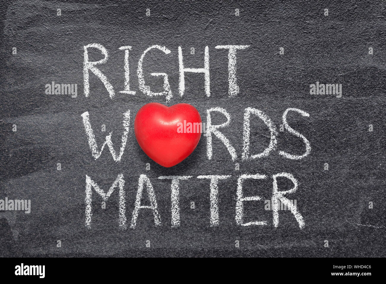 right words matter phrase written on chalkboard with red heart symbol ...