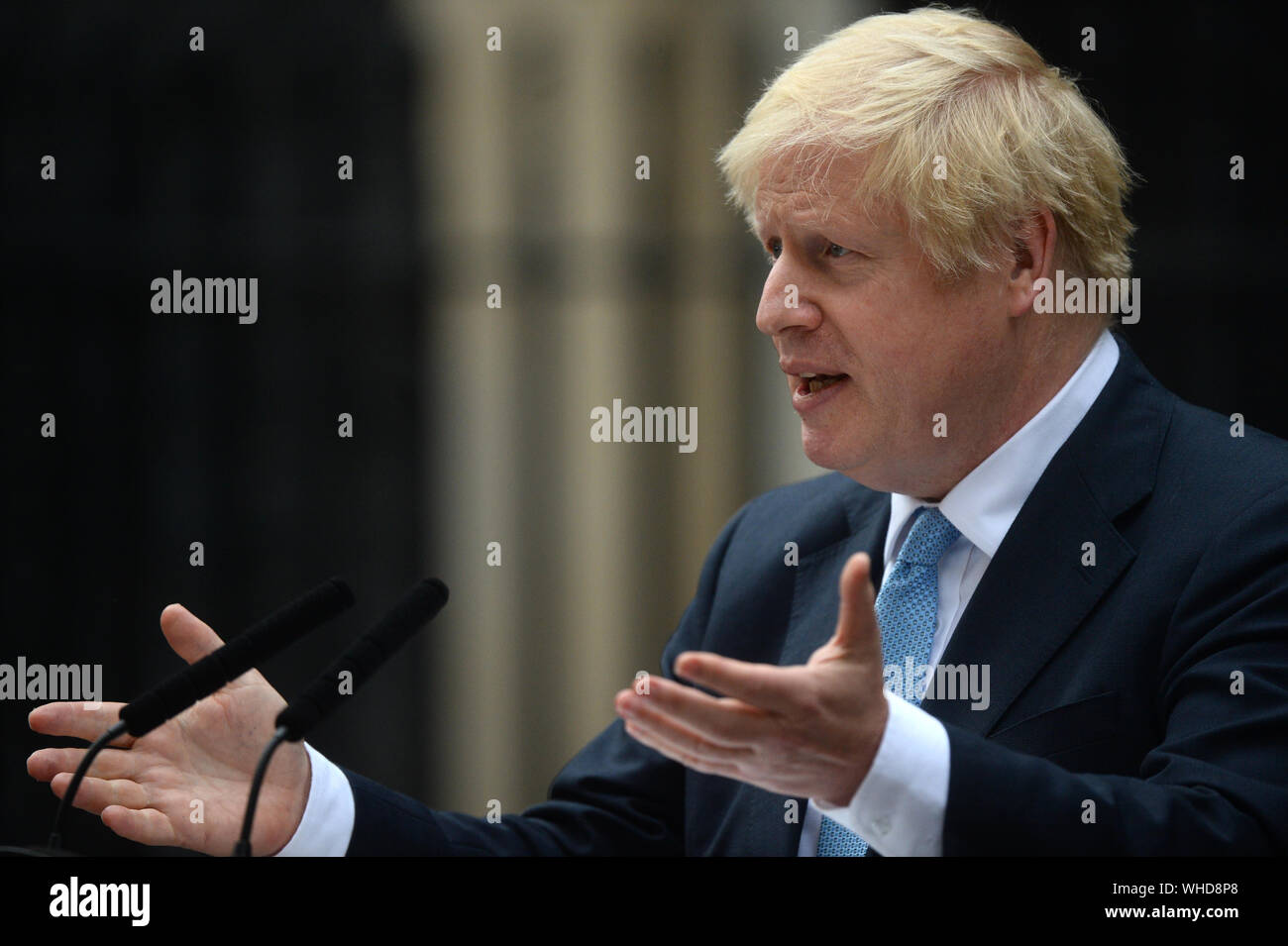 Prime Minister Boris Johnson speaking outside his official residence in ...