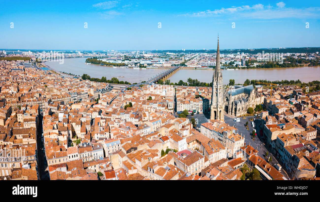 Bordeaux aerial panoramic view. Bordeaux is a port city on the Garonne ...