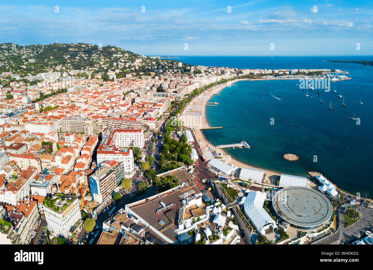 Cannes beach aerial panoramic view. Cannes is a city located on the ...