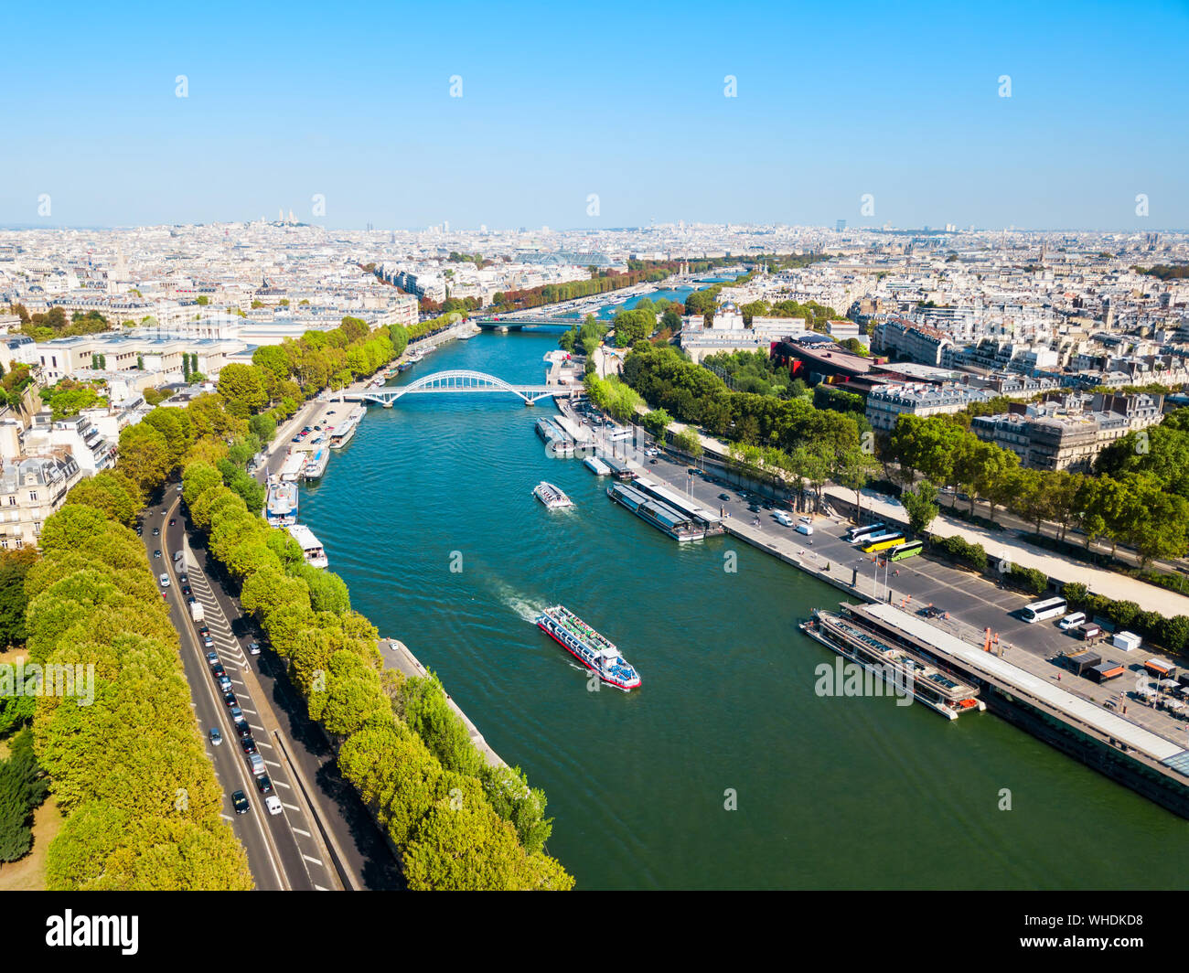 Paris city ans Seine river aerial panoramic view. Paris is the capital ...