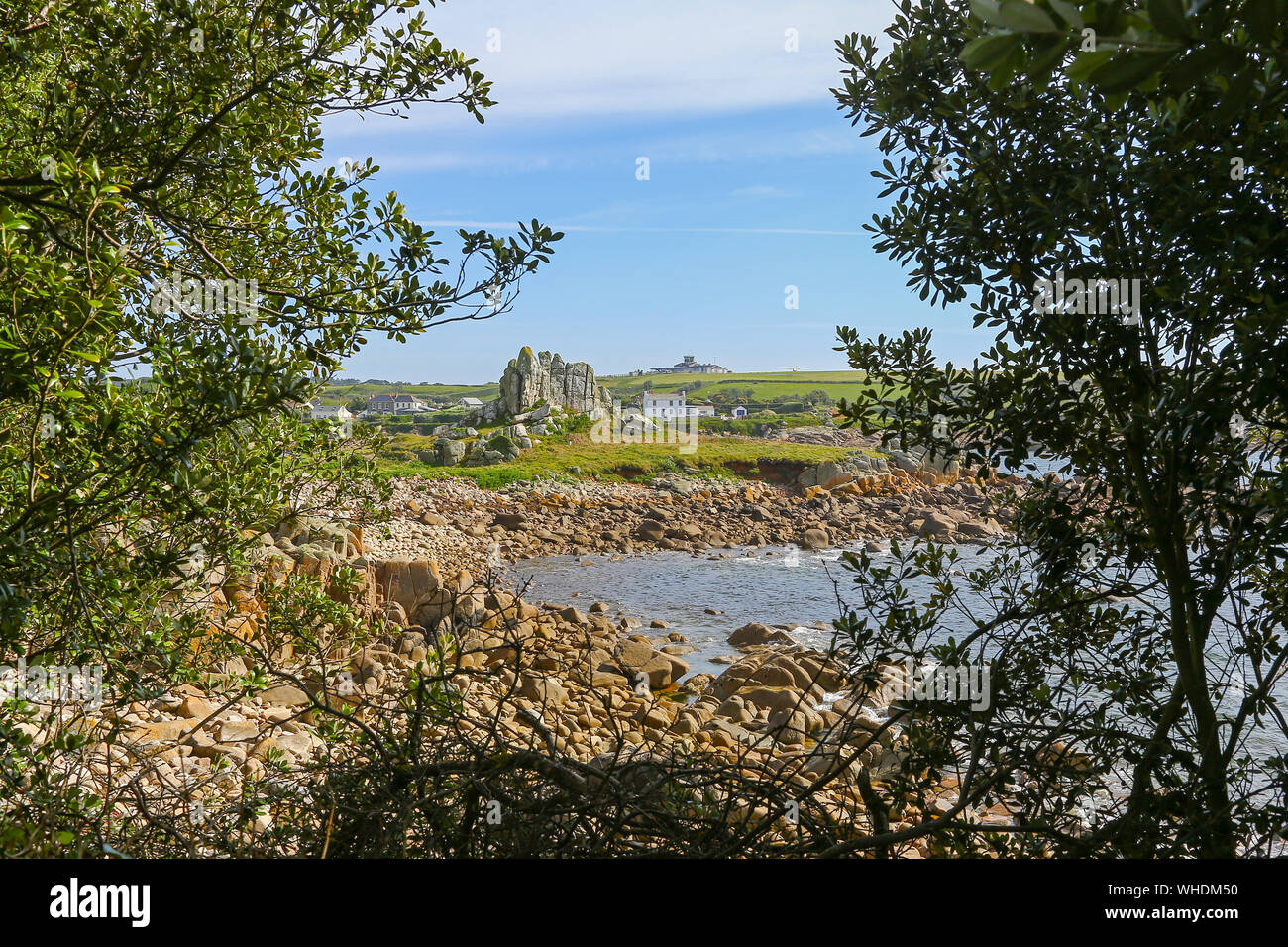 Looking towards Old Town and St Mary's airport from Old Town Bay, St ...