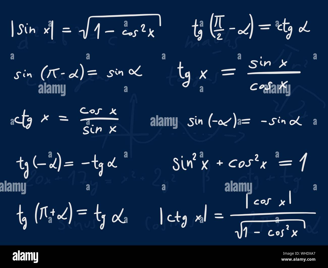 Hand written doodle illustration - Trigonometric functions. Mathematics ...