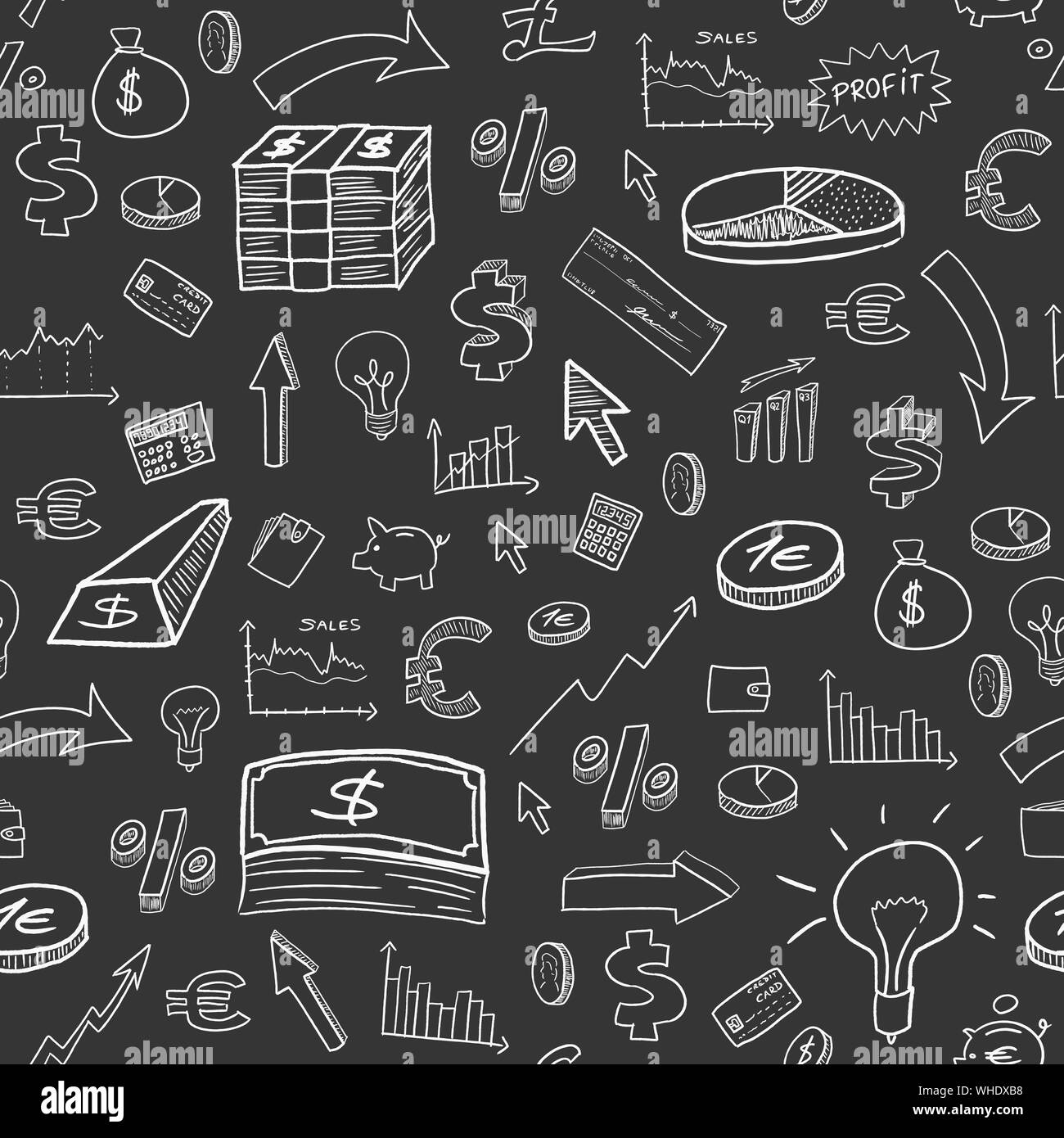 Business doodles - seamless pattern. Financial drawing illustration ...