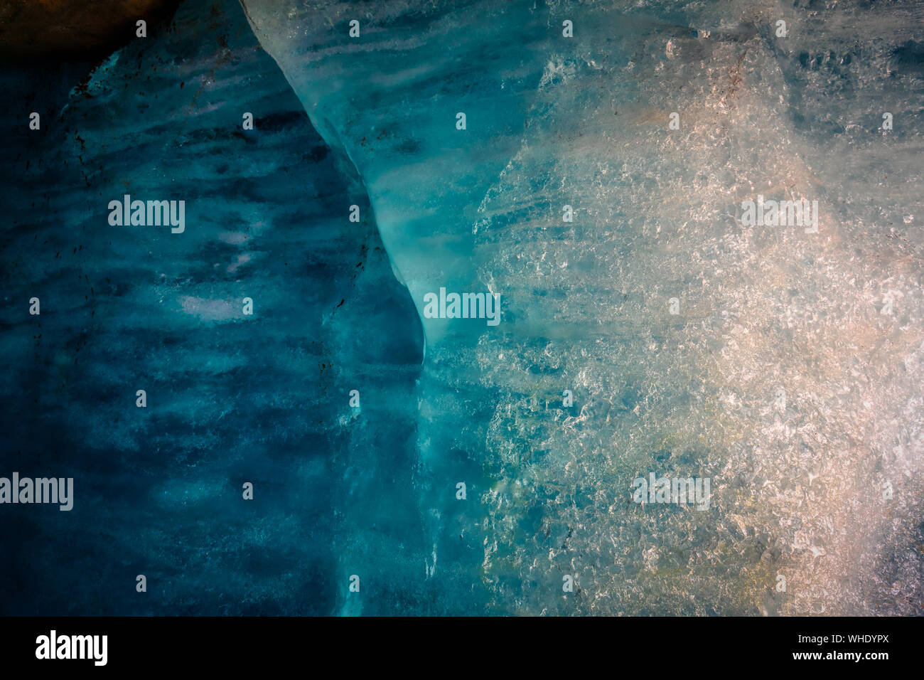 blue ice inside a cave under melting rhone glacier, switzerland Stock ...