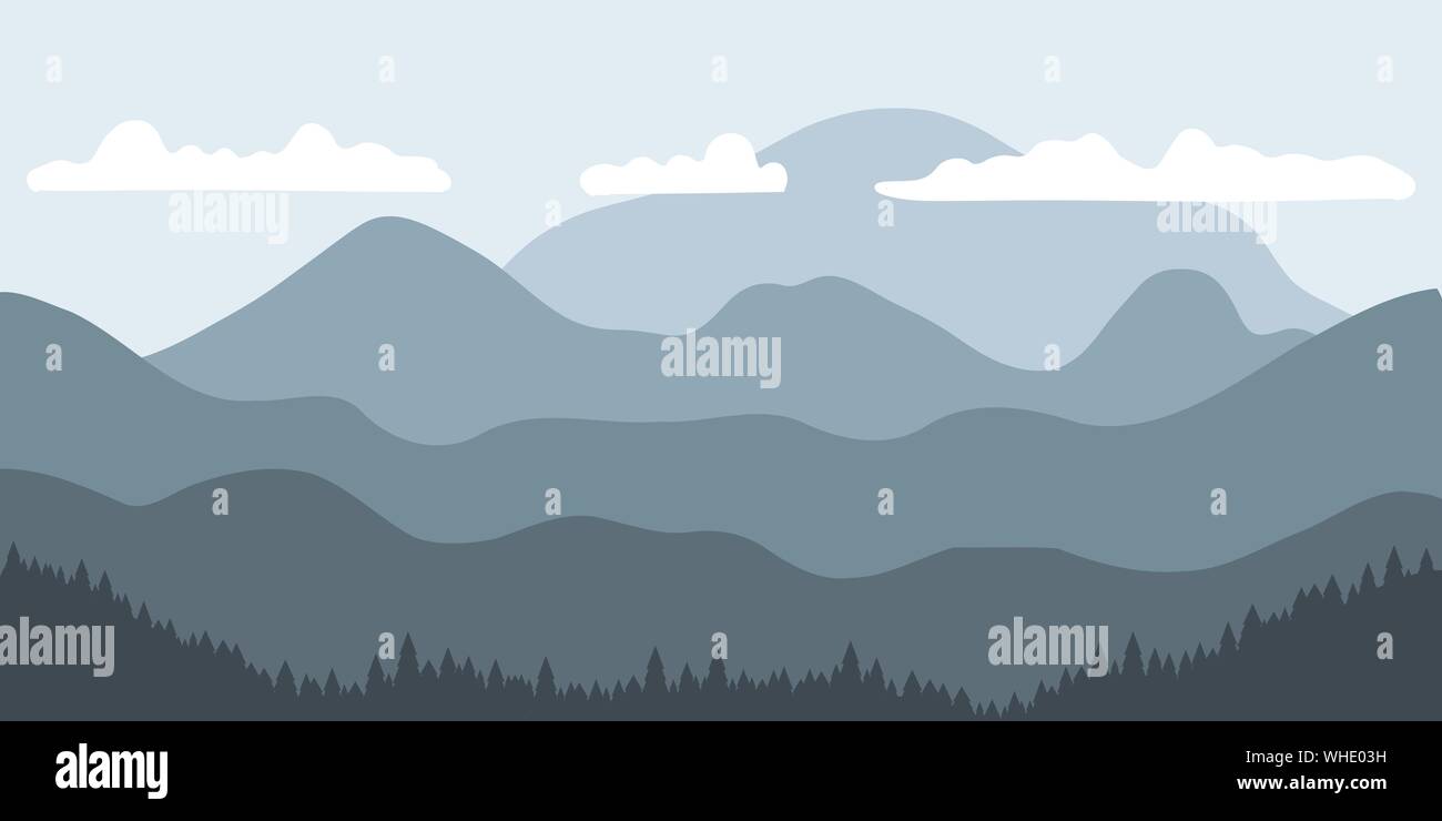 Mountain background - panoramic vector mountain layers with clouds ...