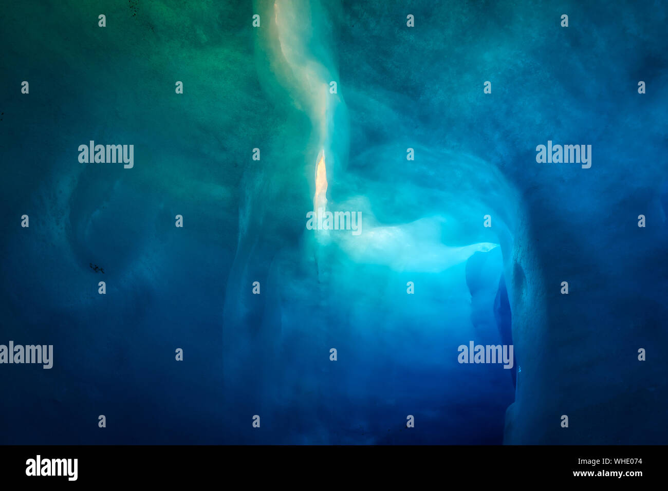 blue ice inside a cave under melting rhone glacier, switzerland Stock ...