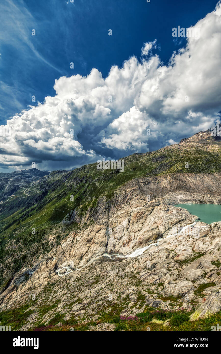 panorama view from rhone glacier to furka and grimsel pass near gletsch ...