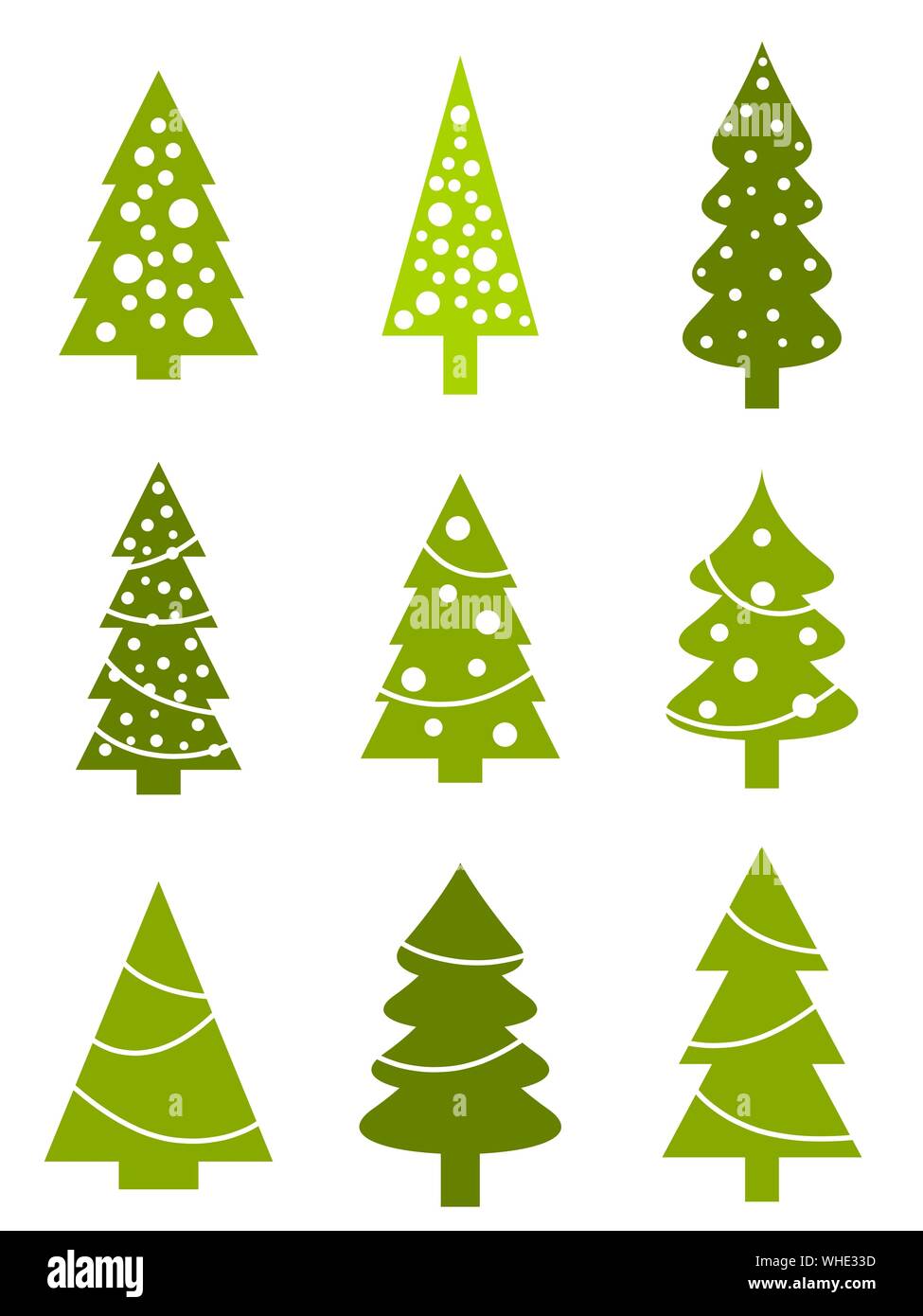 Christmas tree icon set. Green Christmas tree shapes vector Stock ...