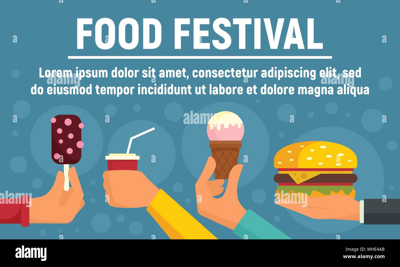 Food festival concept banner. Flat illustration of food festival vector ...
