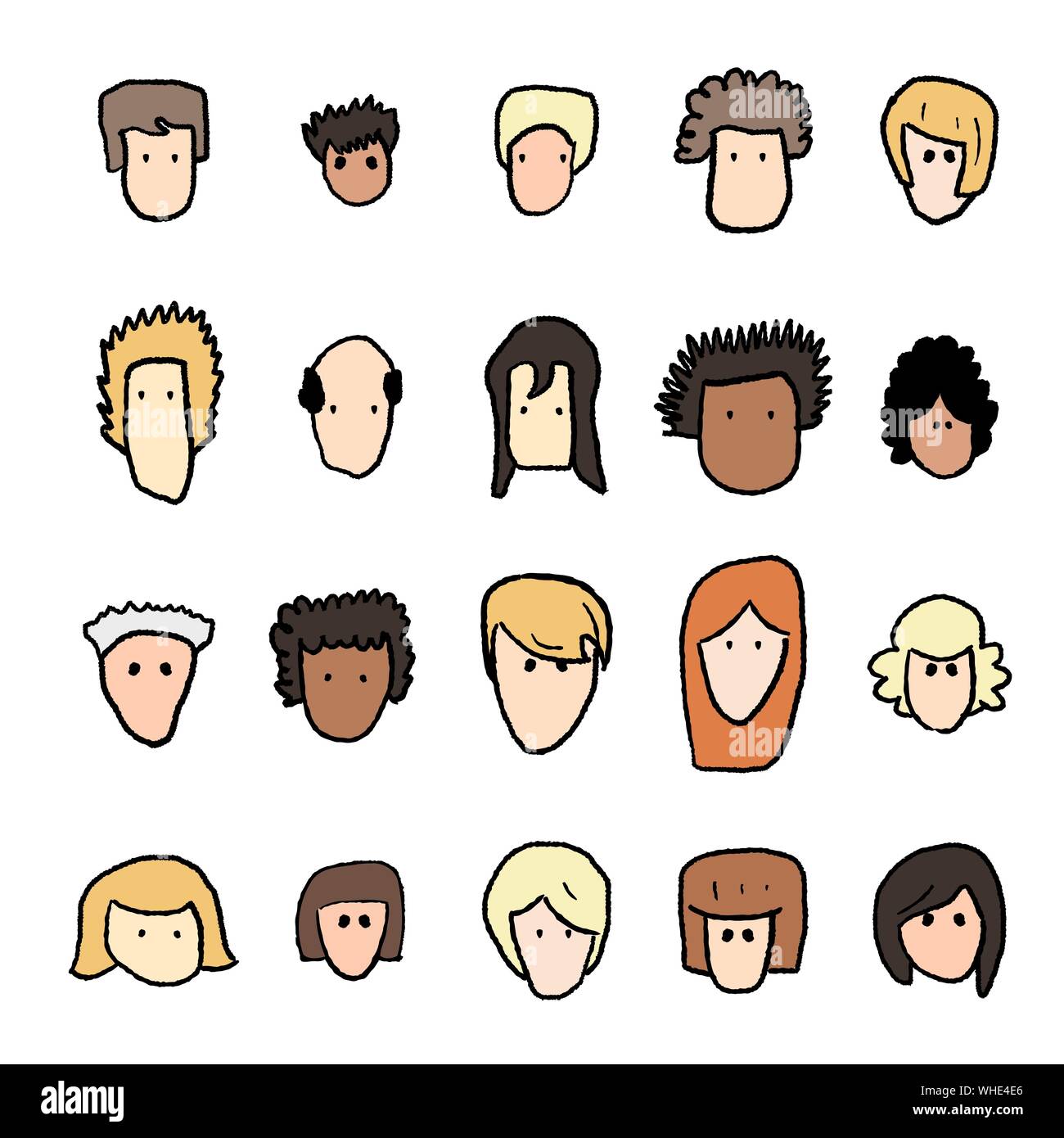Cartoon avatars icon set - cute doodle vector faces Stock Vector Image ...