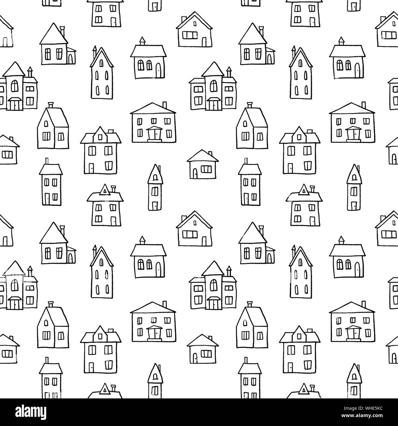 House doodle pattern - village vector illustration. Seamless texture in ...