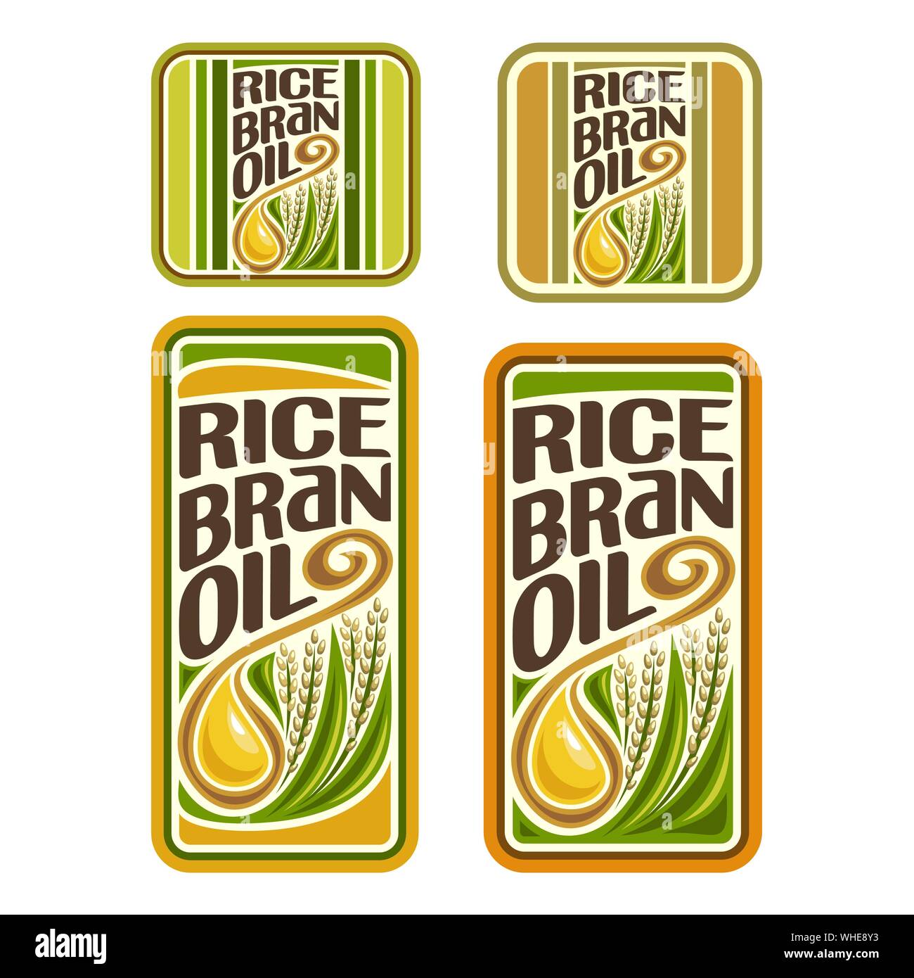 Vector labels for Rice Bran Oil, set of logos for cooking rice bran oil ...