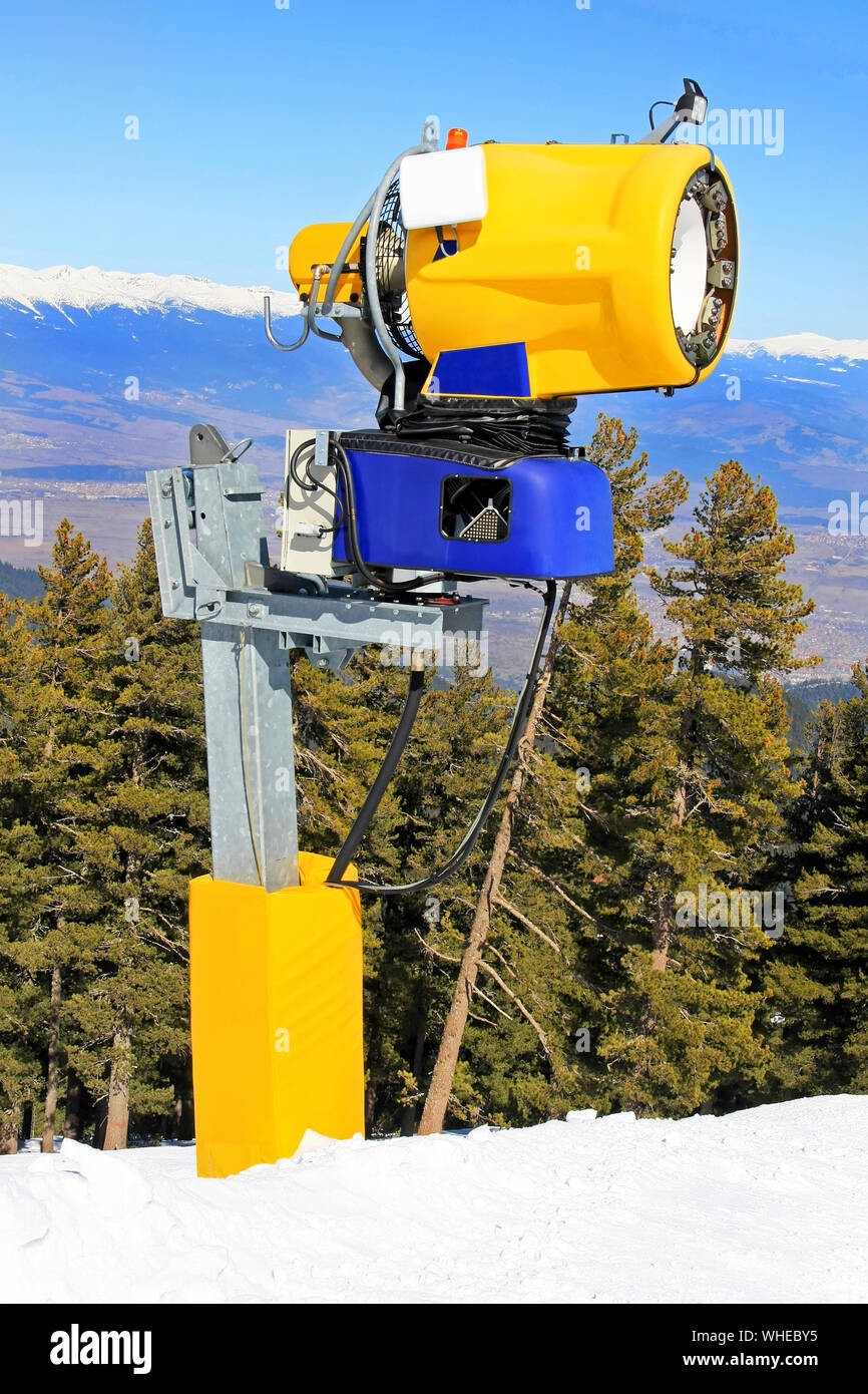 Big cannon for snow making at mountain Stock Photo - Alamy