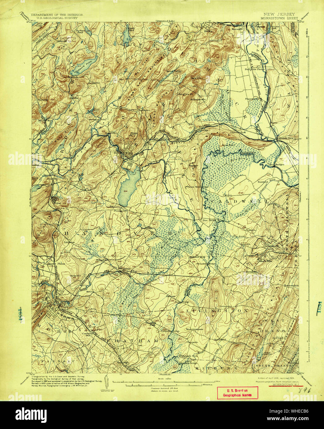 USGS TOPO Map New Jersey NJ Morristown 255276 1906 62500 Restoration ...