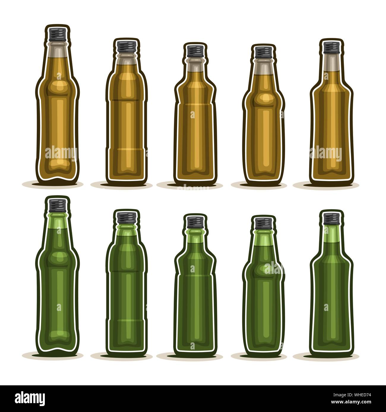 Vector Set of Glass Bottles with metal cap for fizzy drink, collection ...