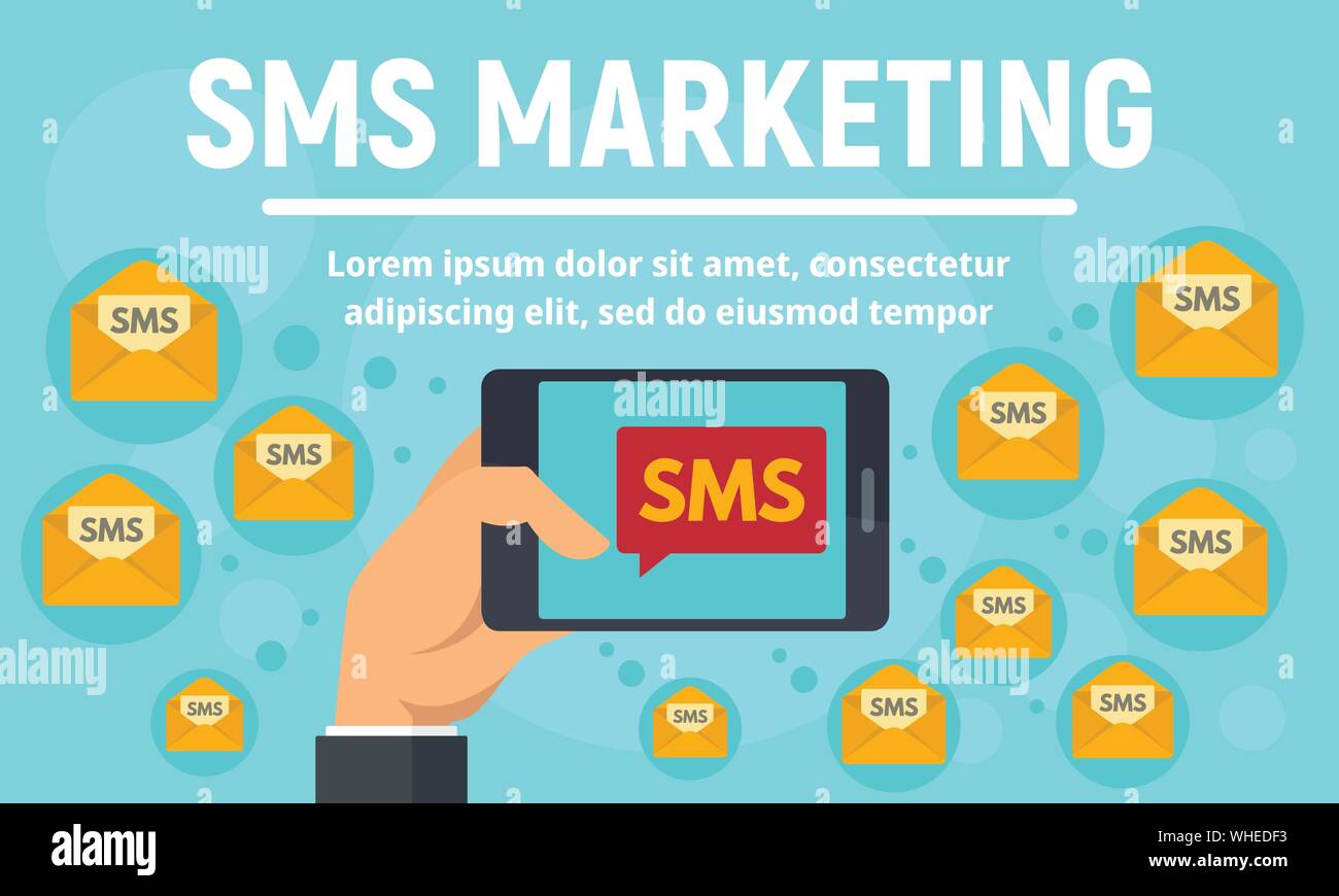 Sms marketing concept banner. Flat illustration of sms marketing vector ...