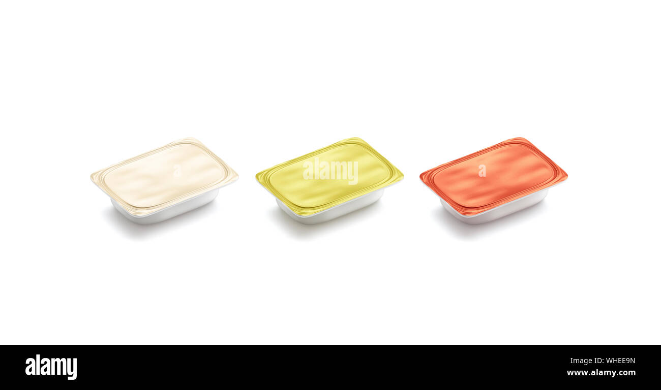 Blank beige, yellow and red butter box mockup set, isolated Stock Photo ...