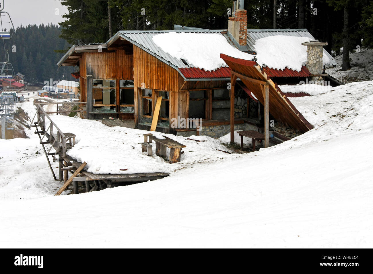 Destroyed and ruined mountain house in avalanche Stock Photo - Alamy