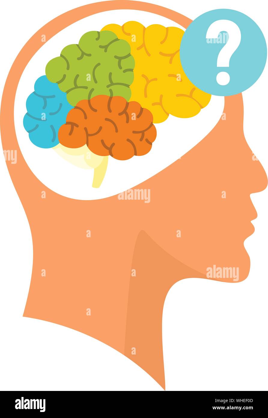 Human brain question icon. Flat illustration of human brain question ...