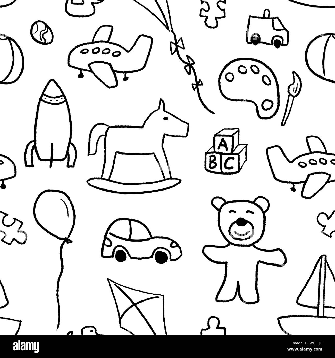Toys background pattern - seamless doodle illustration vector Stock ...