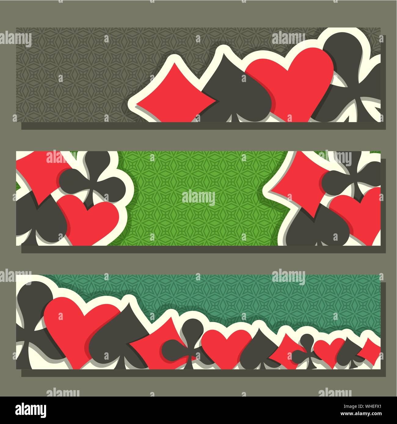 Vector headers for Poker with cards suits on green background Stock ...