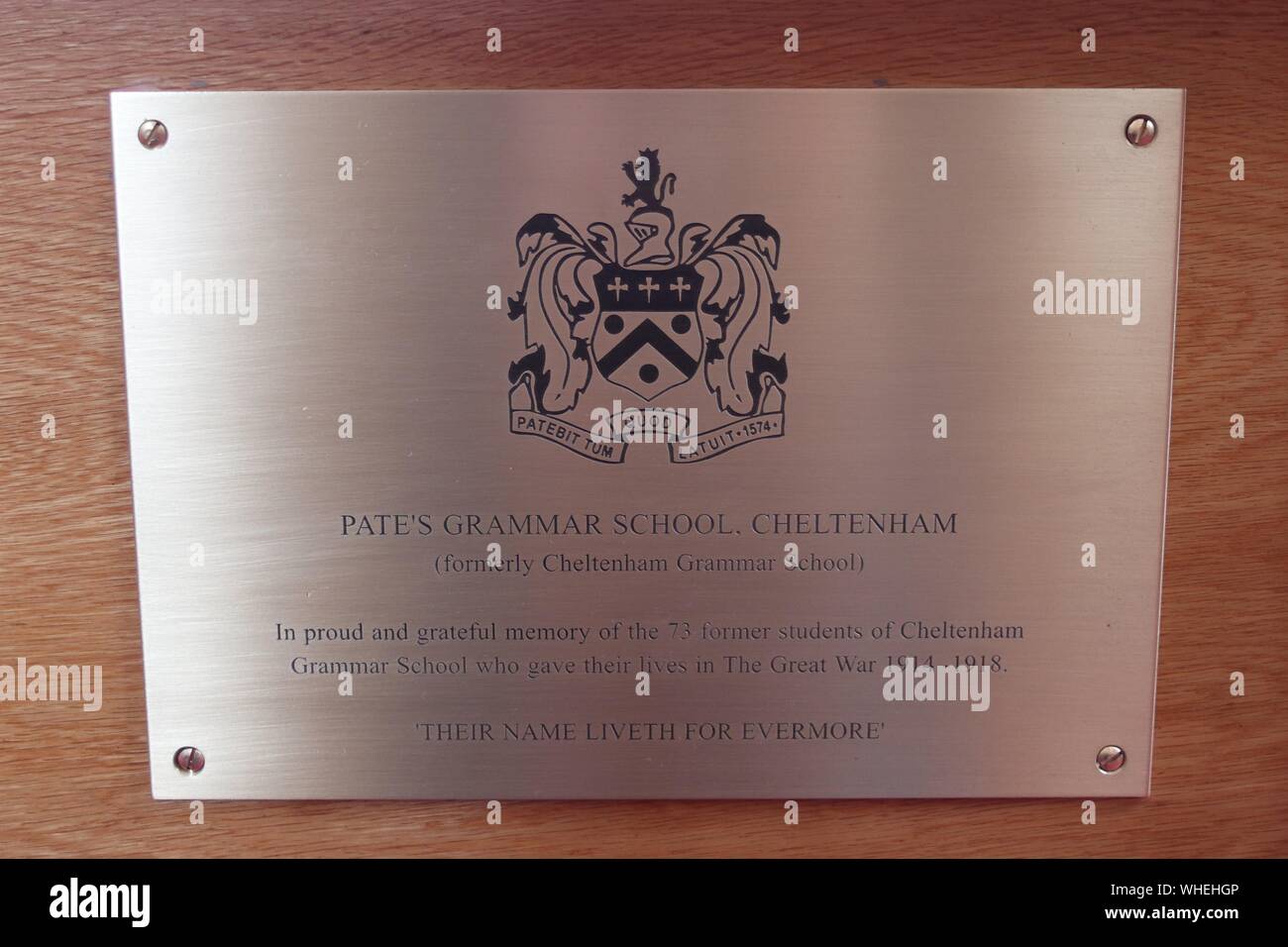 Pates's Grammar School (Cheltenham Grammar School) plaque in St George ...