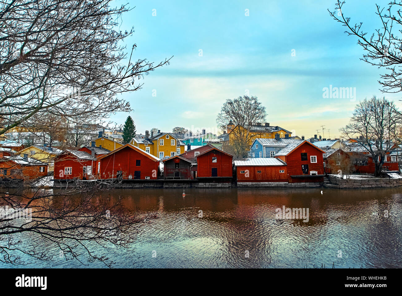 Old historic Porvoo, Finland with wooden houses and medieval stone and ...
