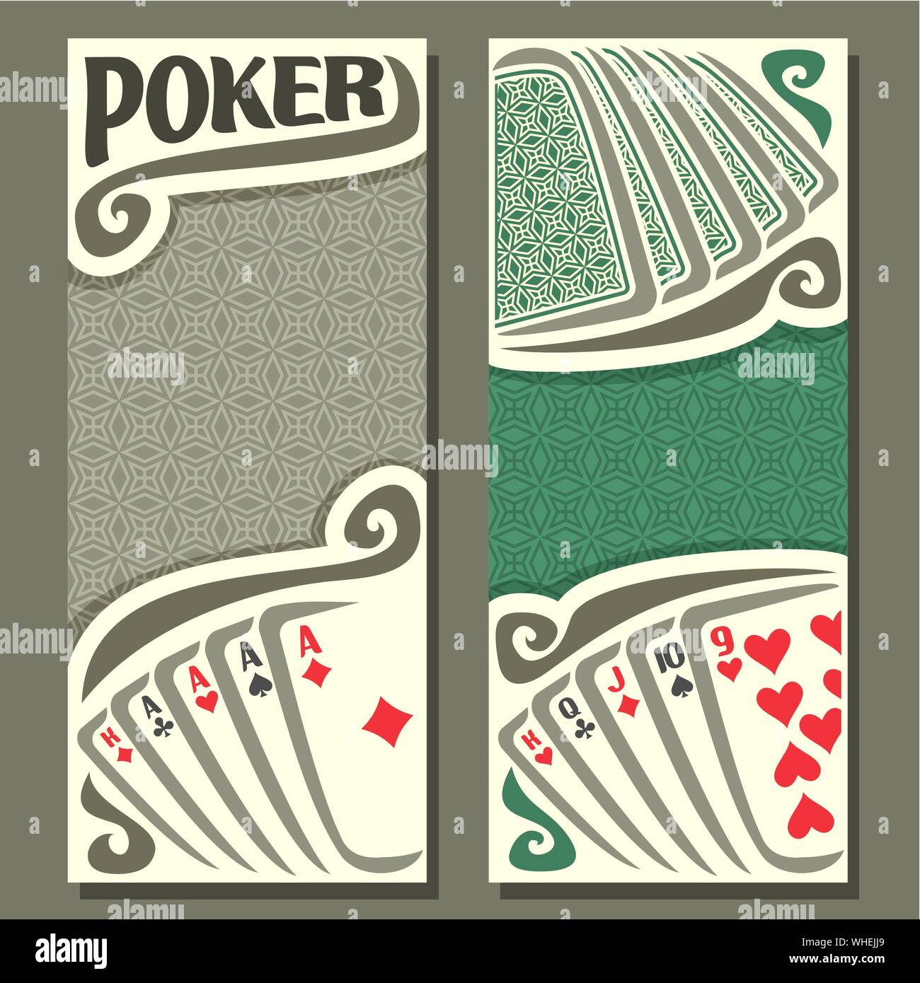 Vector banners for Poker, playing cards for gambling game on green ...