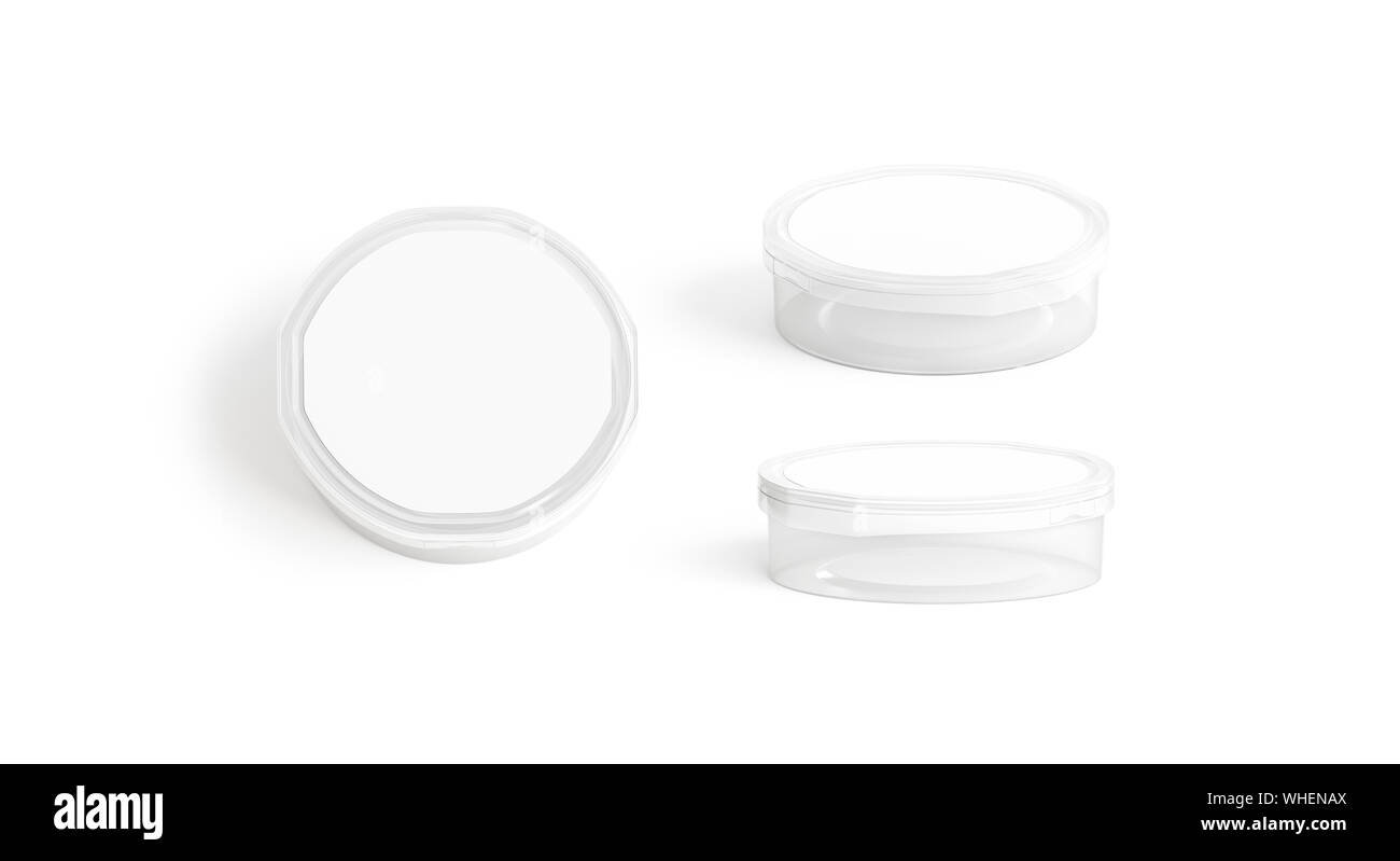 Blank white transparent plastic pail with round lid mockup set Stock ...