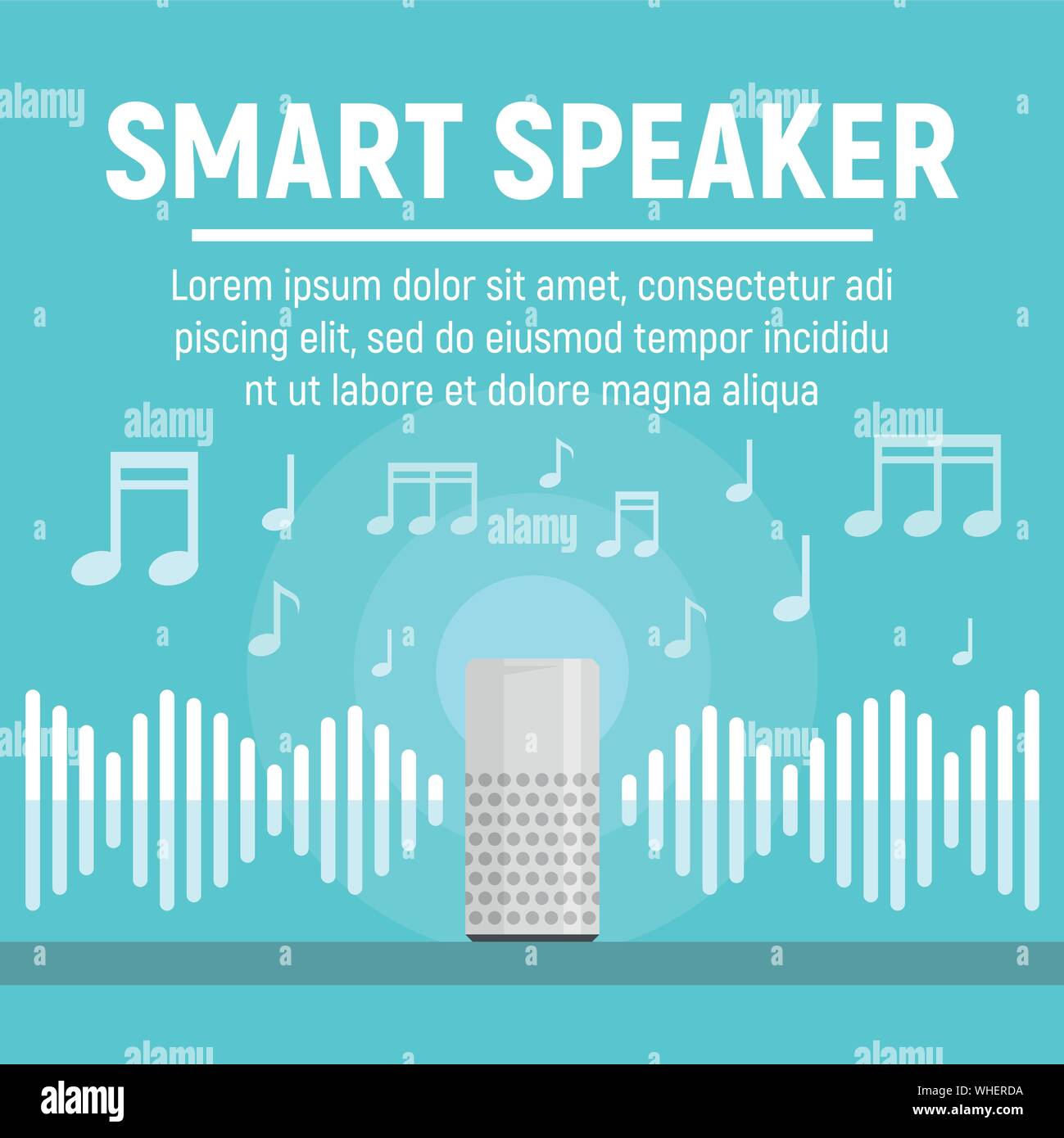 Smart speaker concept banner. Flat illustration of smart speaker vector concept banner for web ...